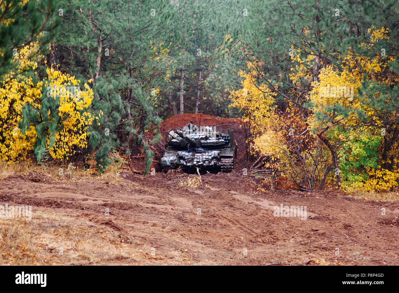 real battle tanks disguised in the trenches Donbass Ukraine Stock Photo ...