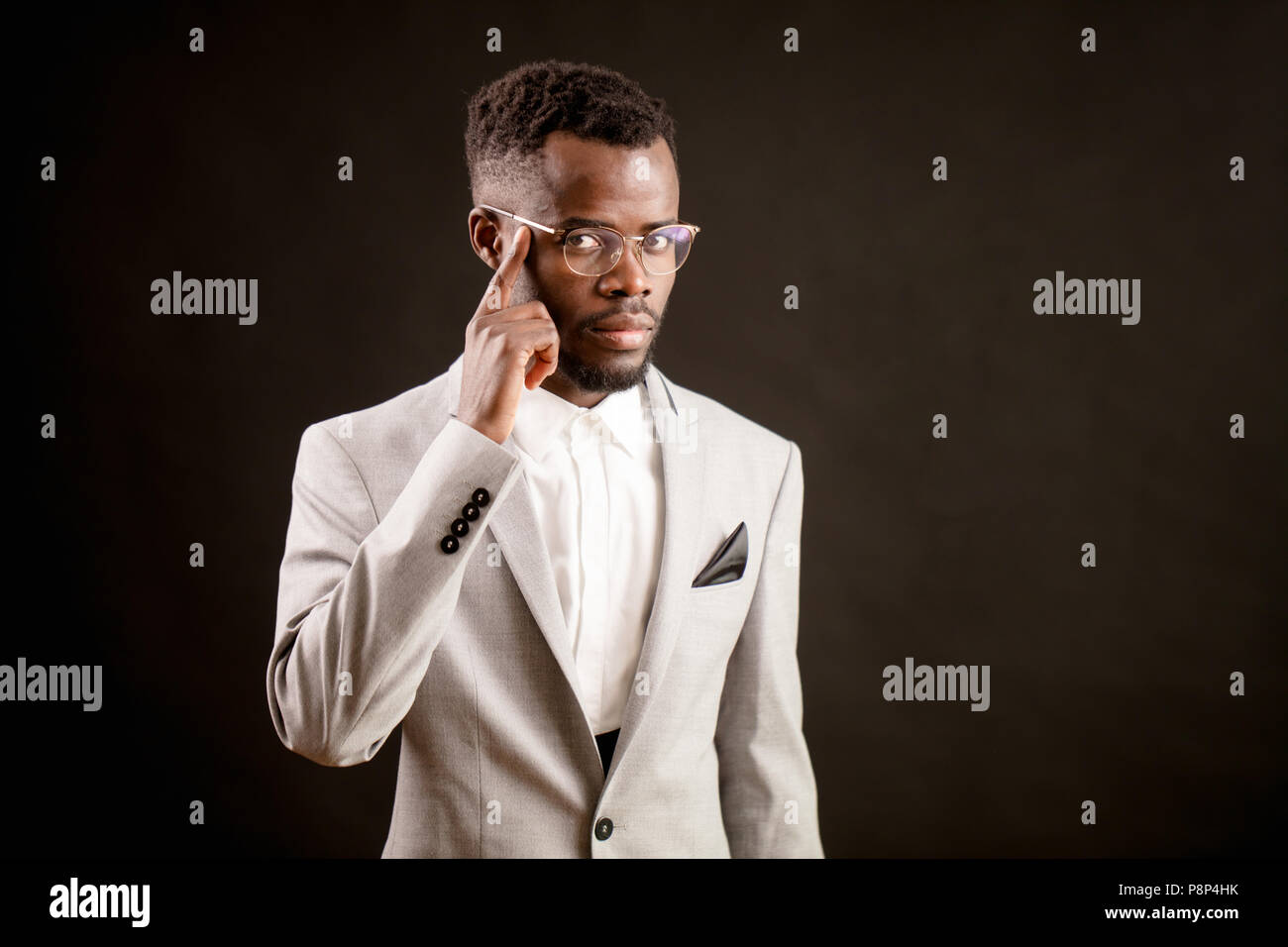 Concept Of Imagination African Thinker Profound Thinkeryoung Philosopher In Glasses Stock