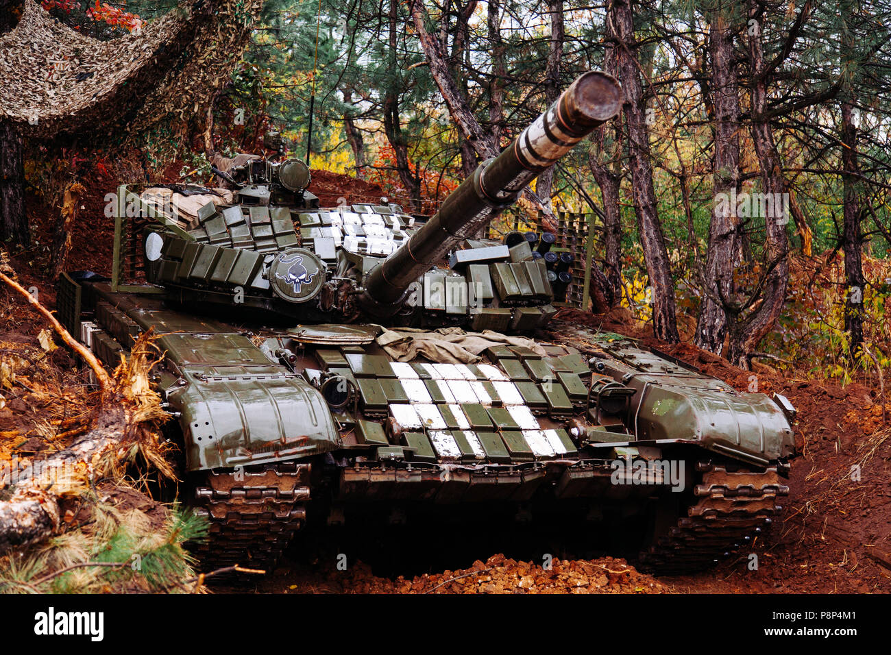 real battle tanks disguised in the trenches Donbass Ukraine Stock Photo ...