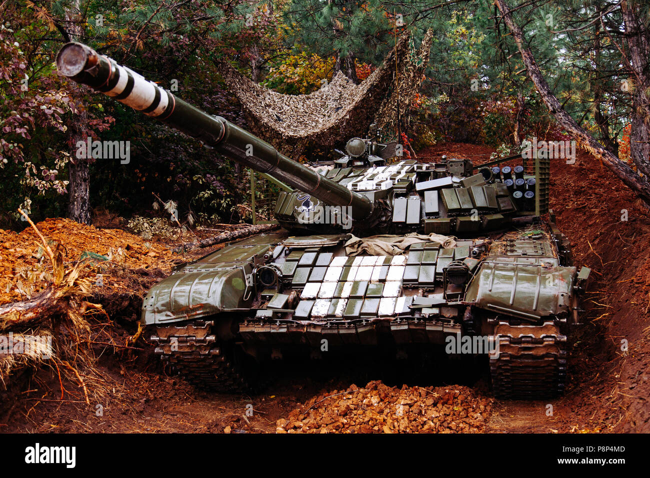 real battle tanks disguised in the trenches Donbass Ukraine Stock Photo ...