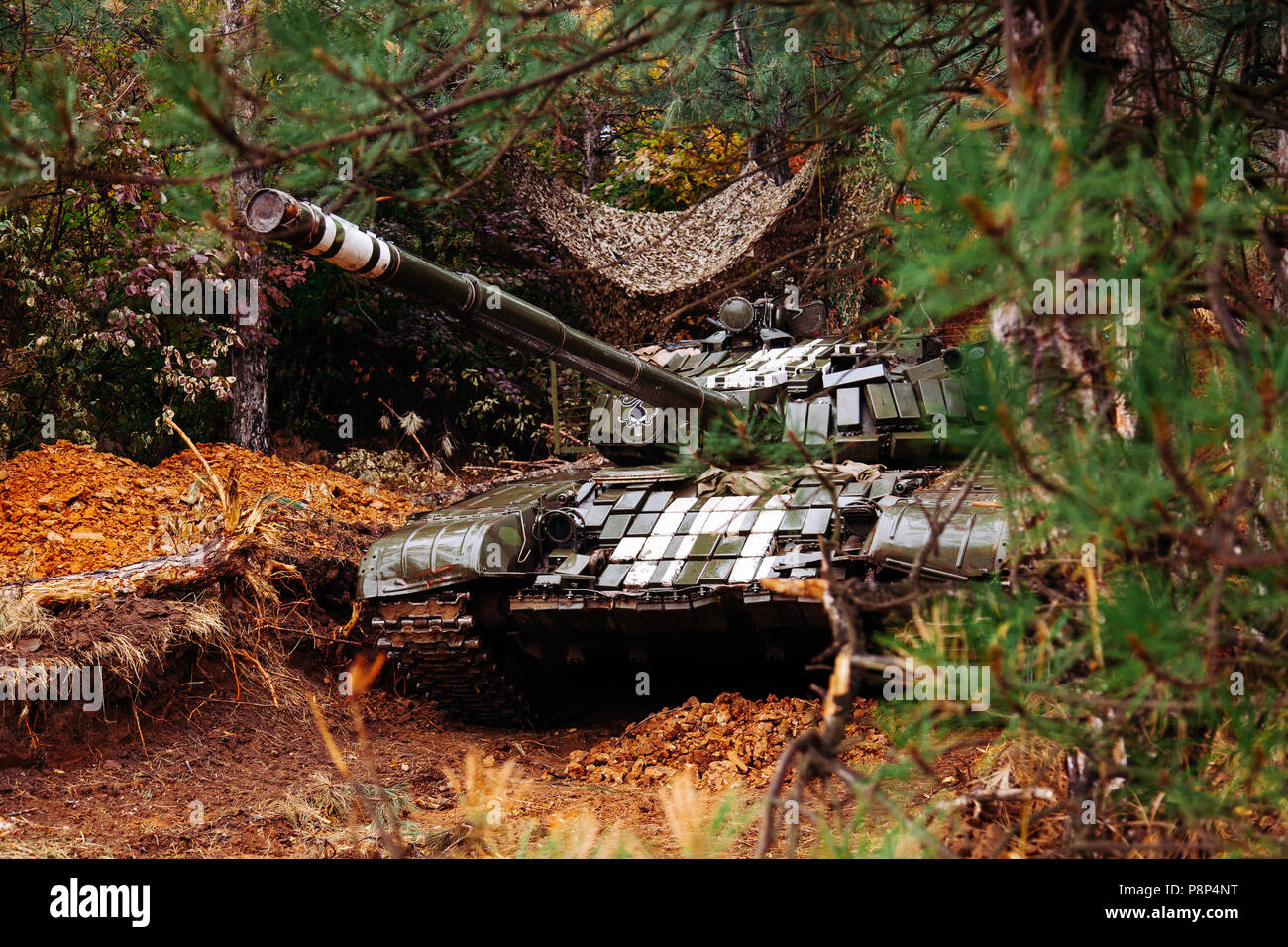 real battle tanks disguised in the trenches Donbass Ukraine Stock Photo ...