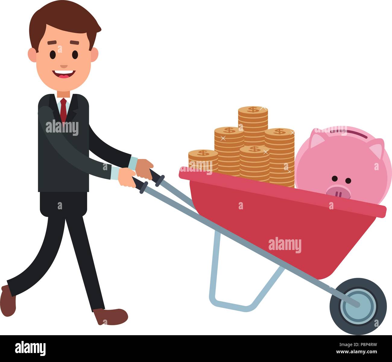 Businessman pushing wheelbarrow with money Stock Vector Image & Art - Alamy