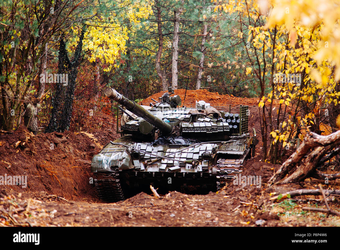 real battle tanks disguised in the trenches Donbass Ukraine Stock Photo ...