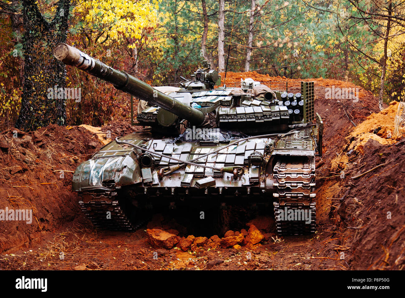 real battle tanks disguised in the trenches Donbass Ukraine Stock Photo ...