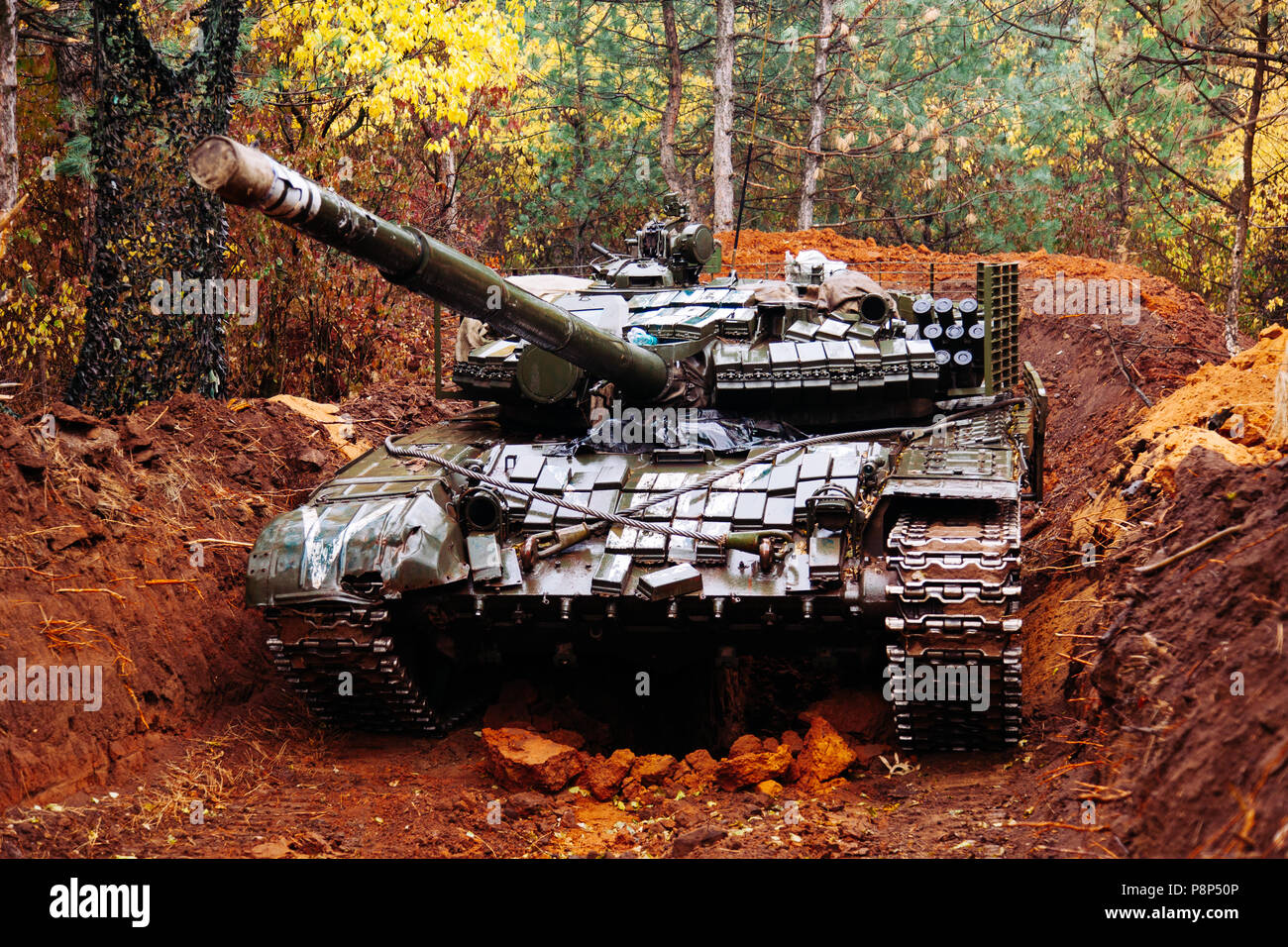 real battle tanks disguised in the trenches Donbass Ukraine Stock Photo ...