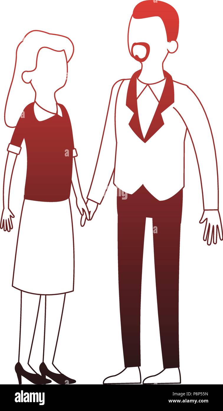 Cute and elegant couple faceless red lines Stock Vector Image & Art - Alamy