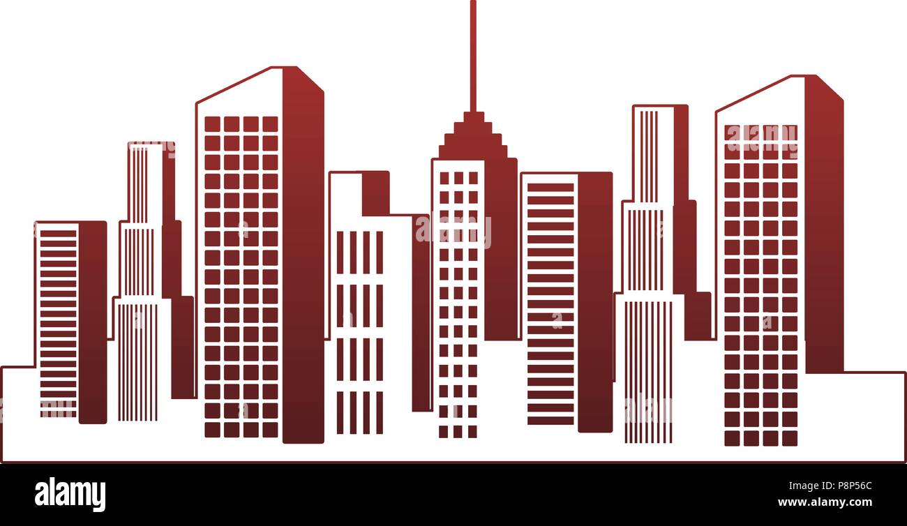 City buildings isolated red lines Stock Vector Image & Art - Alamy