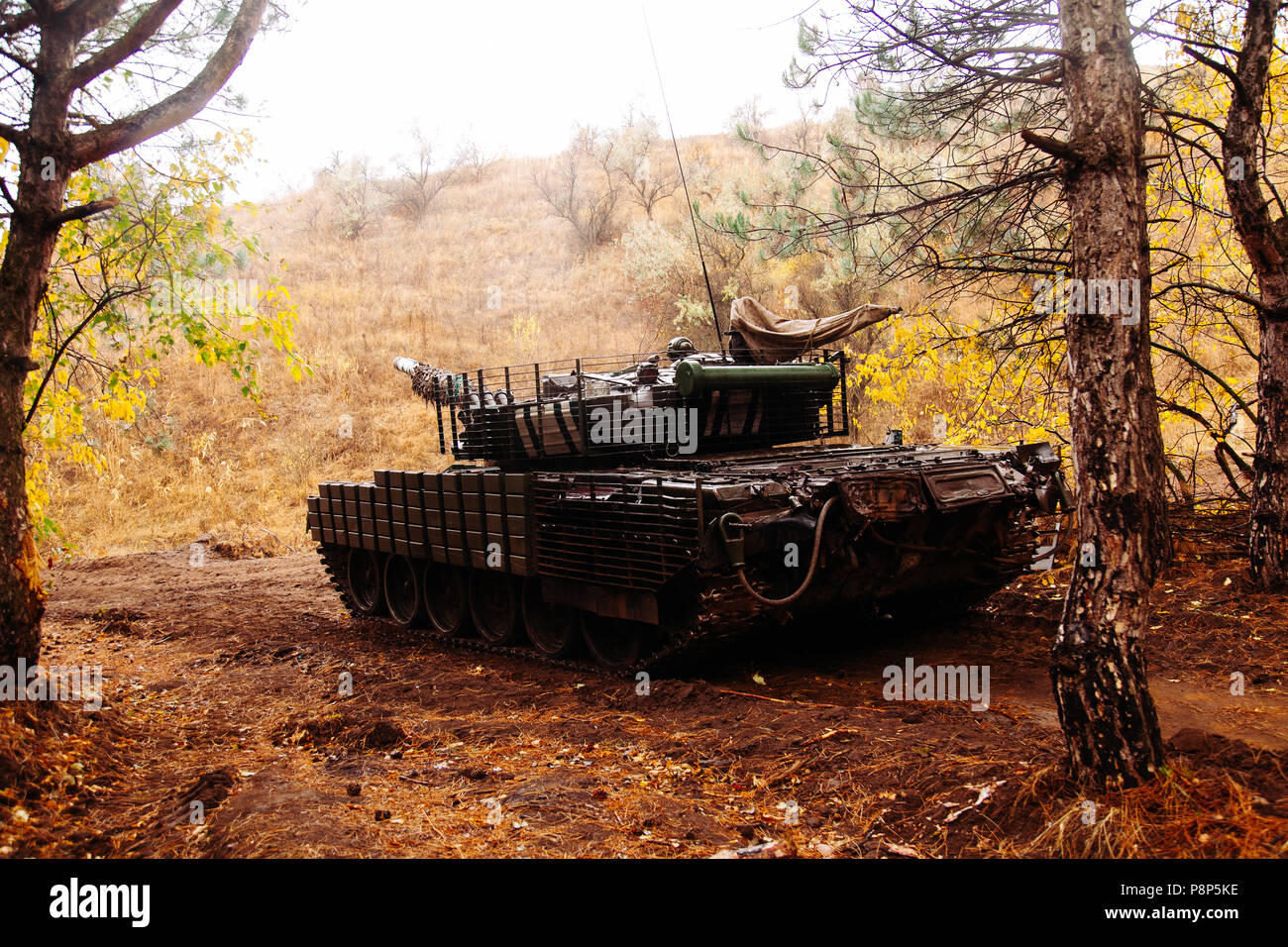 real battle tanks disguised in the trenches Donbass Ukraine Stock Photo ...