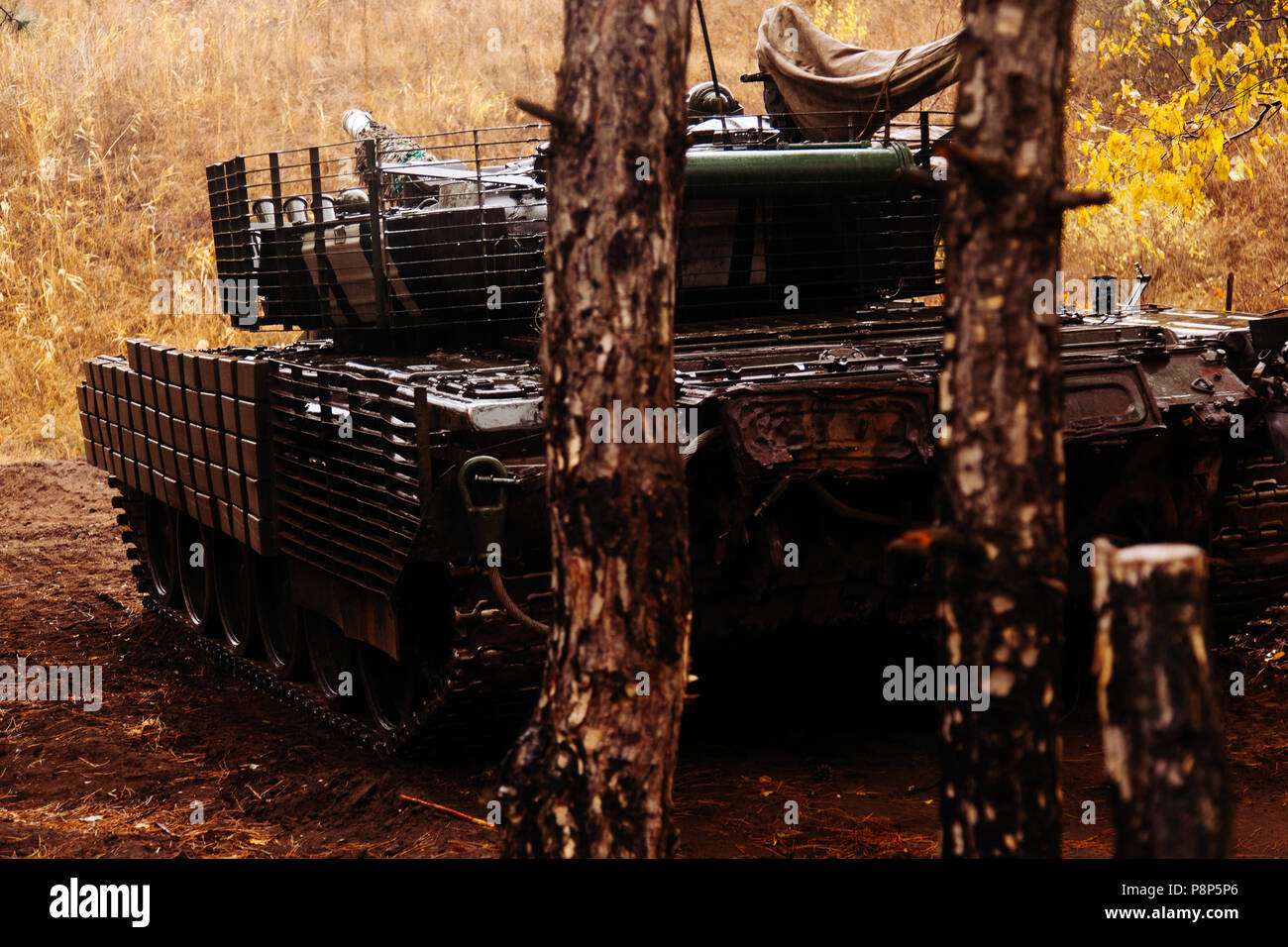 real battle tanks disguised in the trenches Donbass Ukraine Stock Photo ...