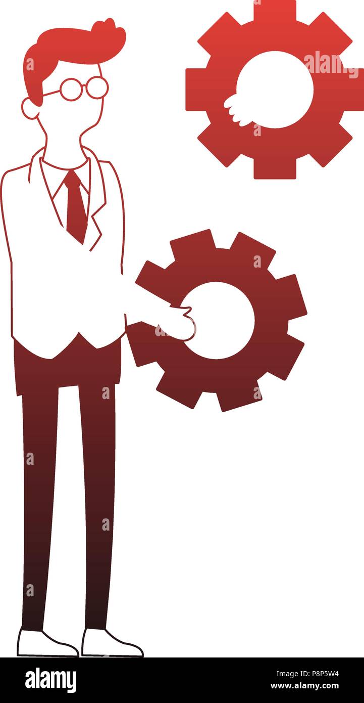 Businessman with gears symbol faceless red lines Stock Vector Image ...