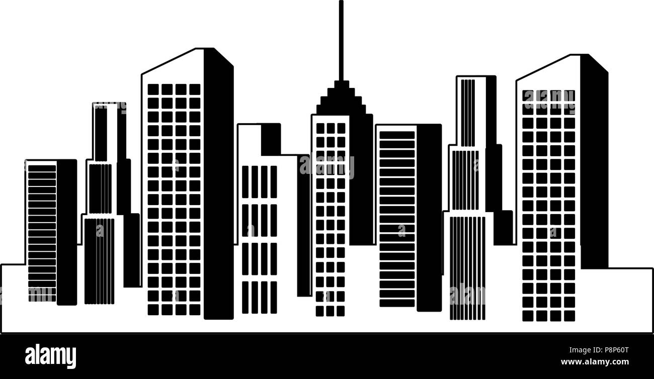 City buildings isolated black and white colors Stock Vector Image & Art ...