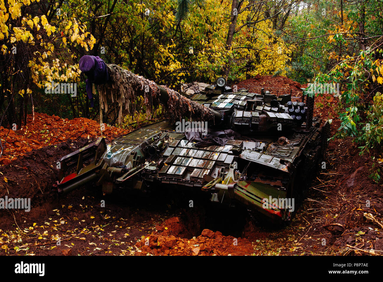 real battle tanks disguised in the trenches Donbass Ukraine Stock Photo ...