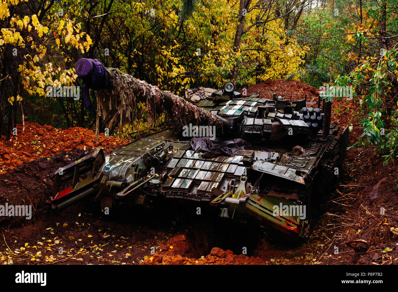 real battle tanks disguised in the trenches Donbass Ukraine Stock Photo ...