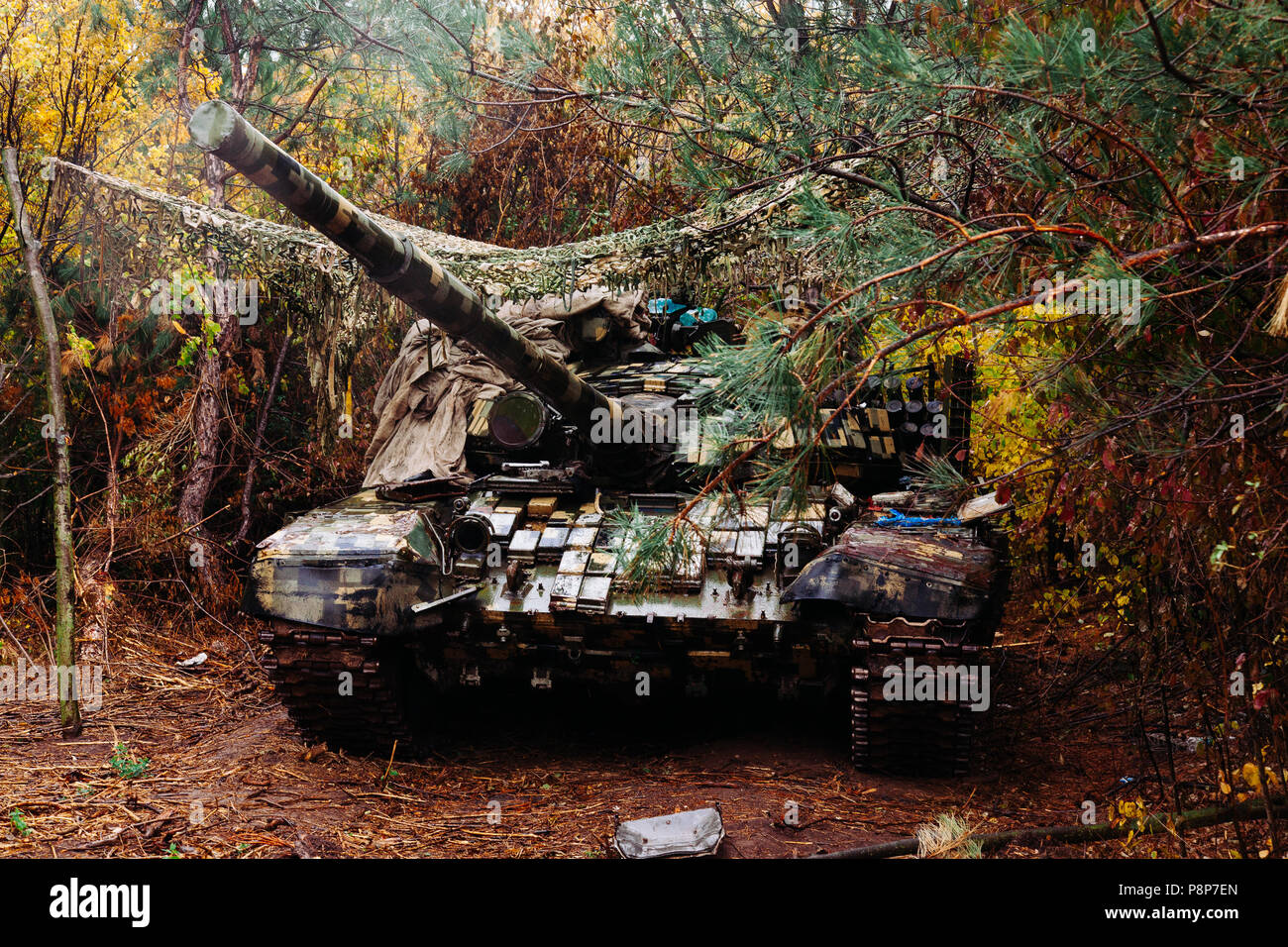 real battle tanks disguised in the trenches Donbass Ukraine Stock Photo ...