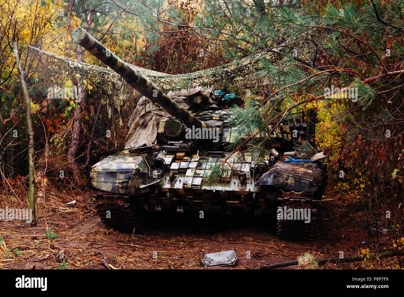 real battle tanks disguised in the trenches Donbass Ukraine Stock Photo ...