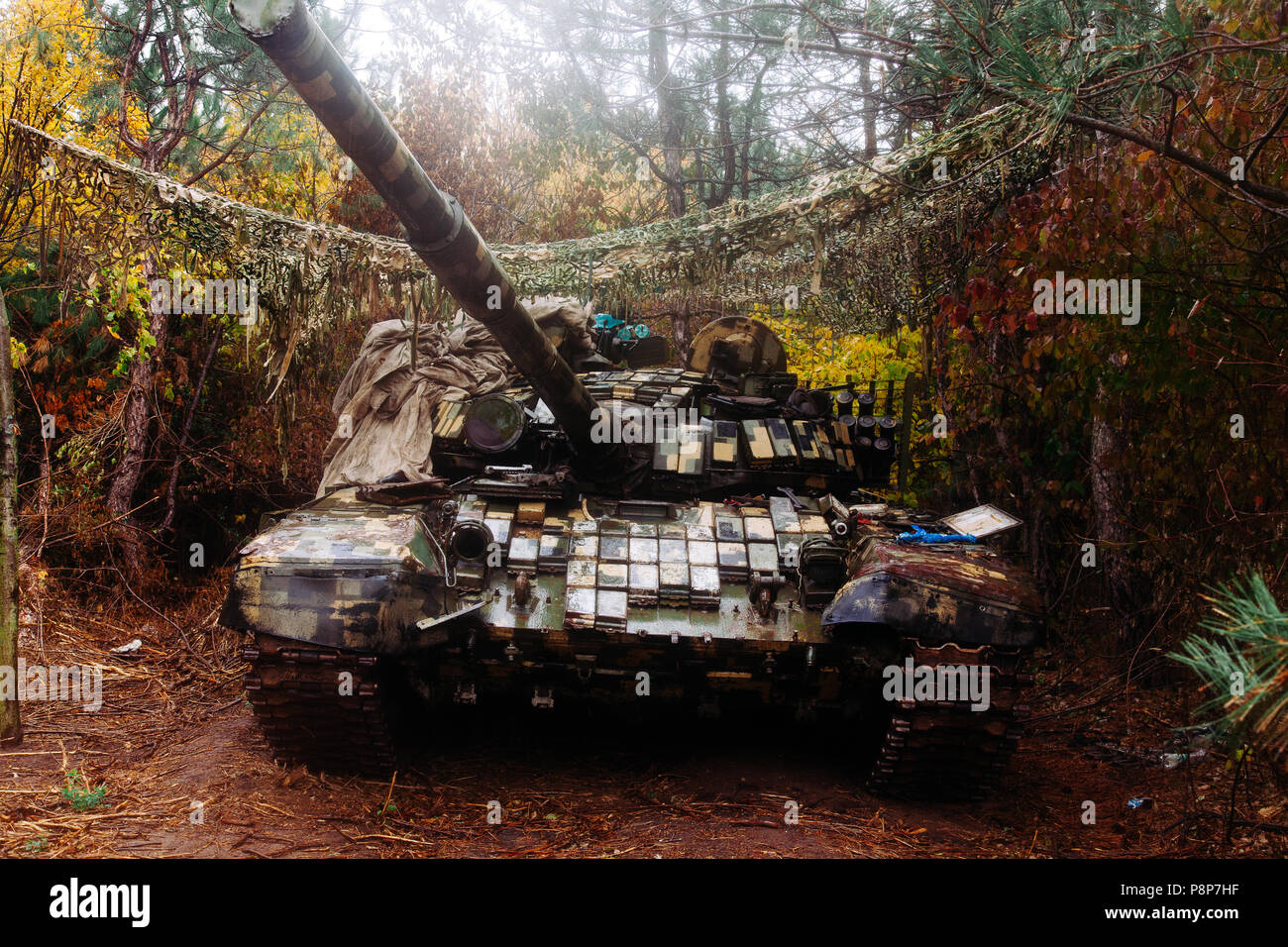 real battle tanks disguised in the trenches Donbass Ukraine Stock Photo ...