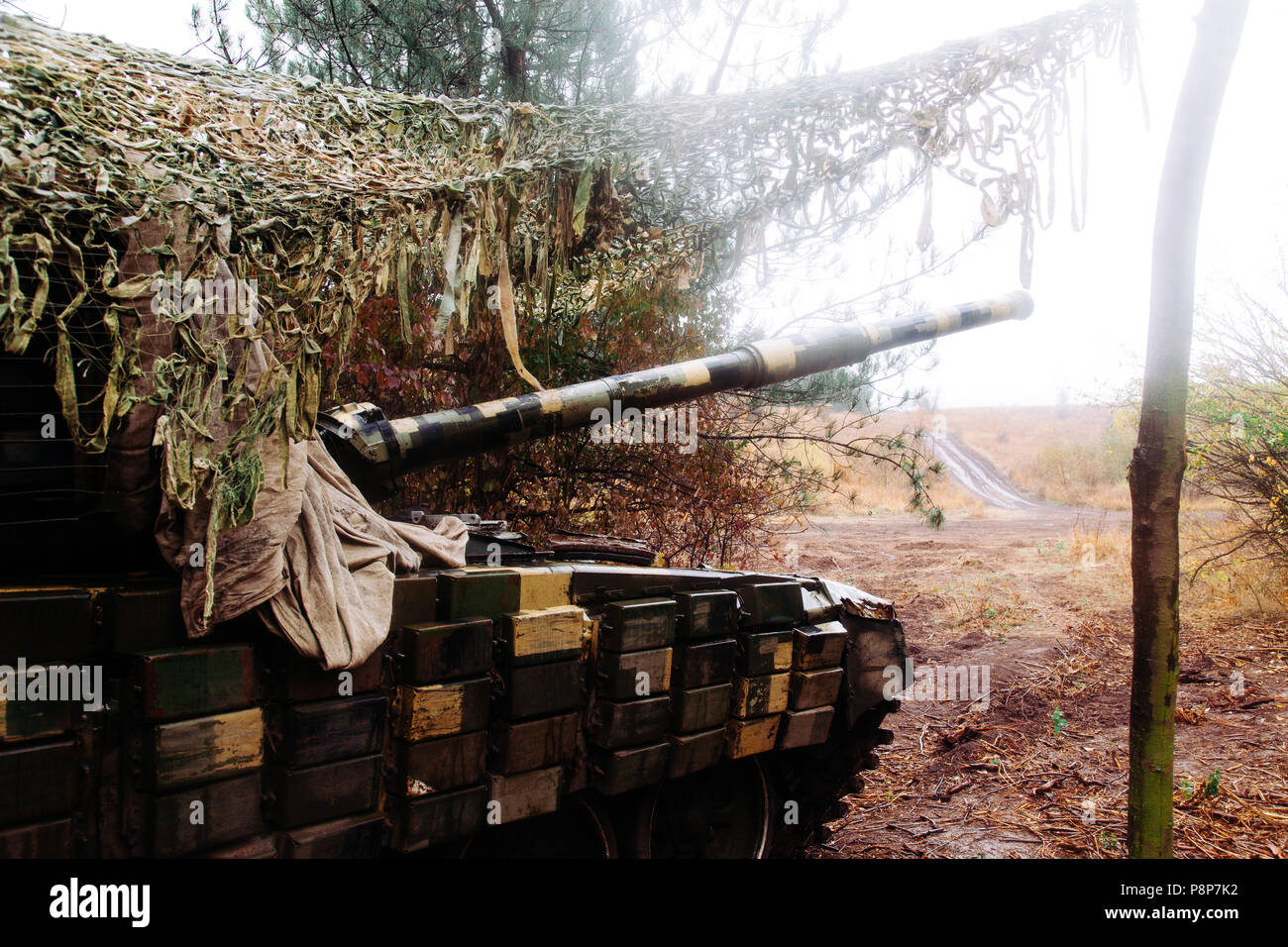 real battle tanks disguised in the trenches Donbass Ukraine Stock Photo ...