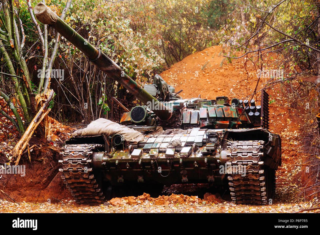 real battle tanks disguised in the trenches Donbass Ukraine Stock Photo ...