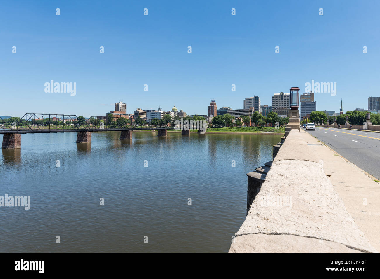 Skyline of Harrisburg Pennsylvania from City Island from accross the ...