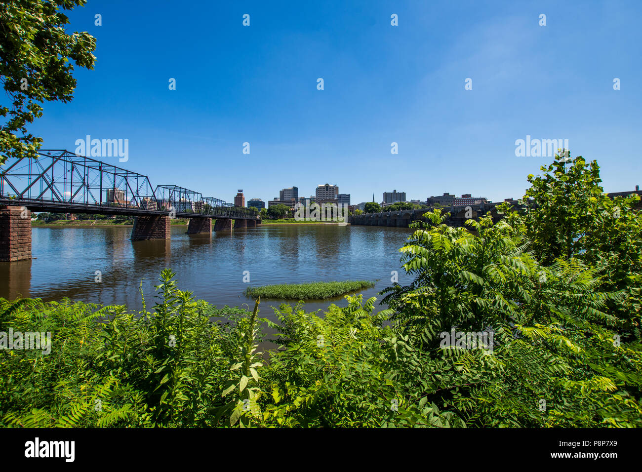 Skyline of Harrisburg Pennsylvania from City Island from accross the ...