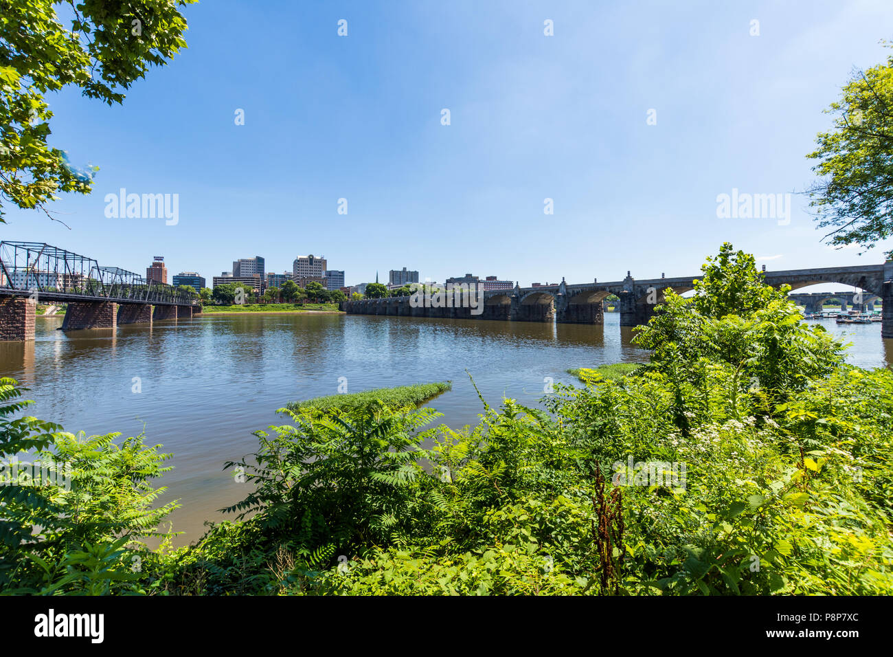 Skyline of Harrisburg Pennsylvania from City Island from accross the ...