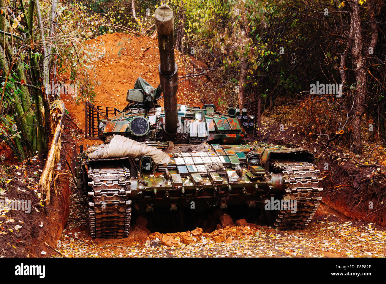 real battle tanks disguised in the trenches Donbass Ukraine Stock Photo ...