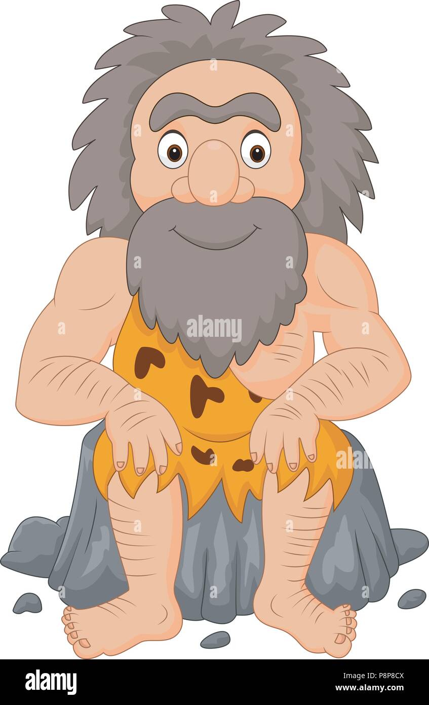 Cartoon happy caveman sitting Stock Vector Image & Art - Alamy