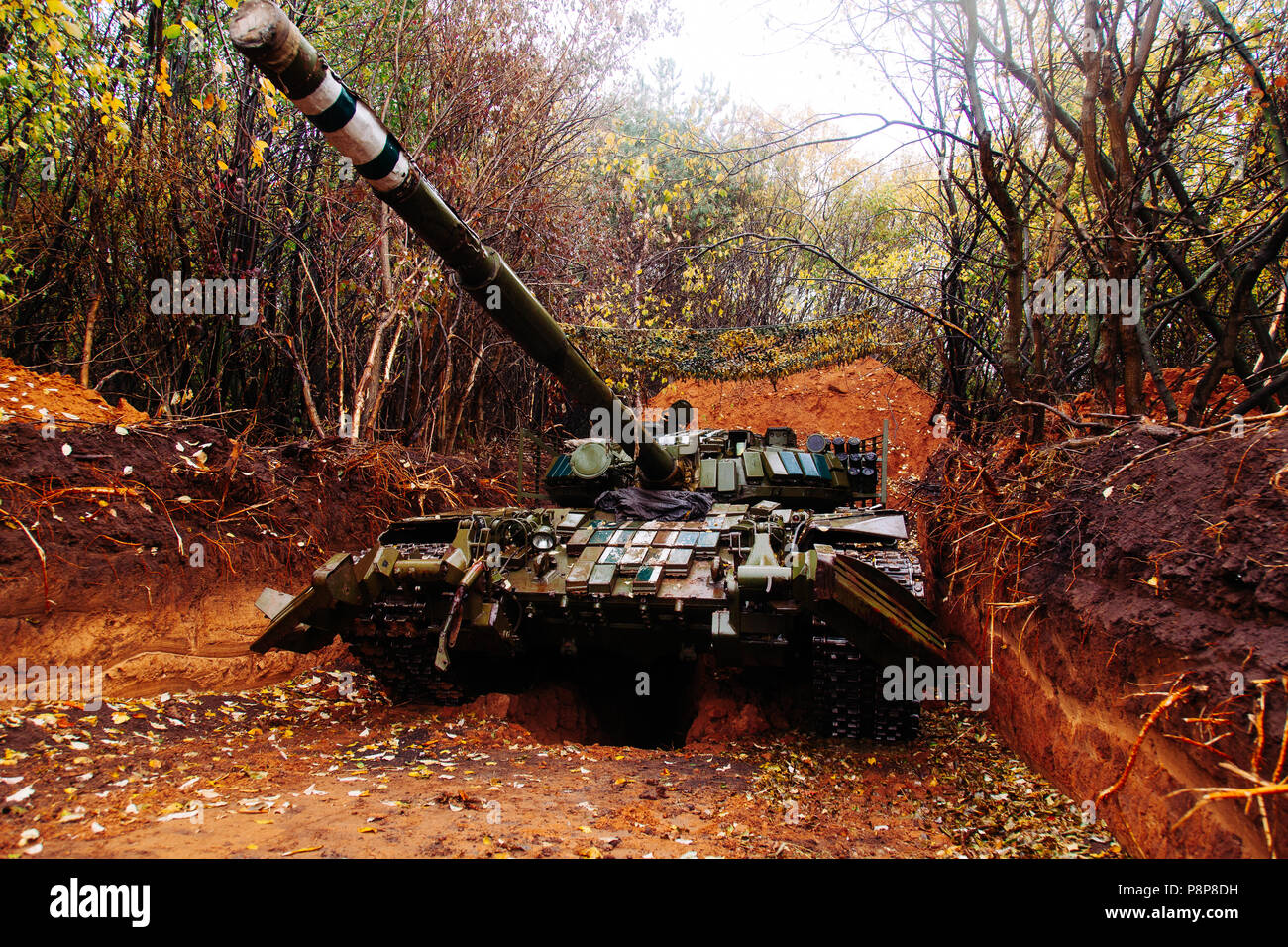 real battle tanks disguised in the trenches Donbass Ukraine Stock Photo ...