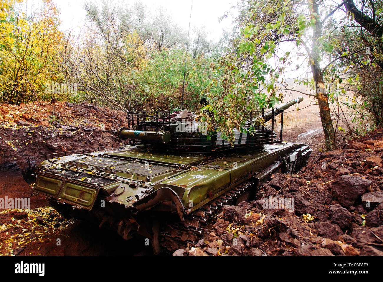 real battle tanks disguised in the trenches Donbass Ukraine Stock Photo ...