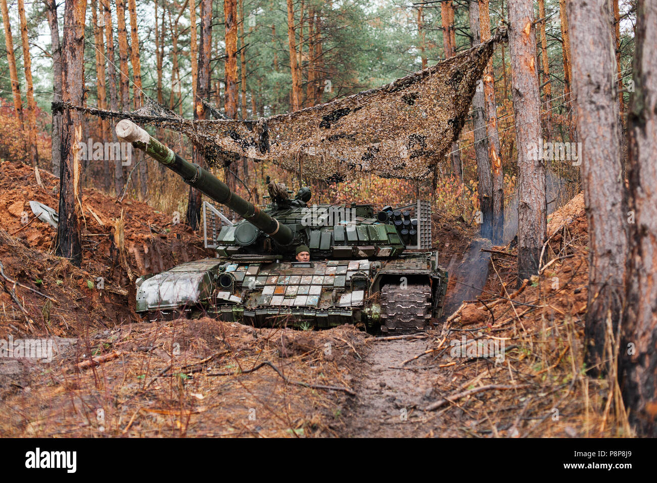 real battle tanks disguised in the trenches Donbass Ukraine Stock Photo ...