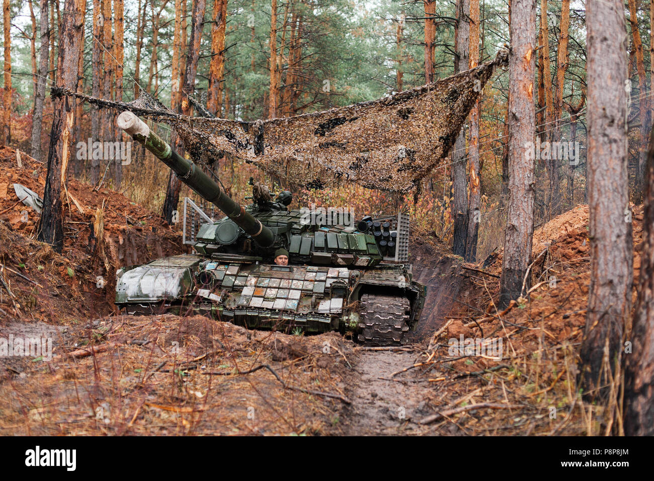real battle tanks disguised in the trenches Donbass Ukraine Stock Photo ...