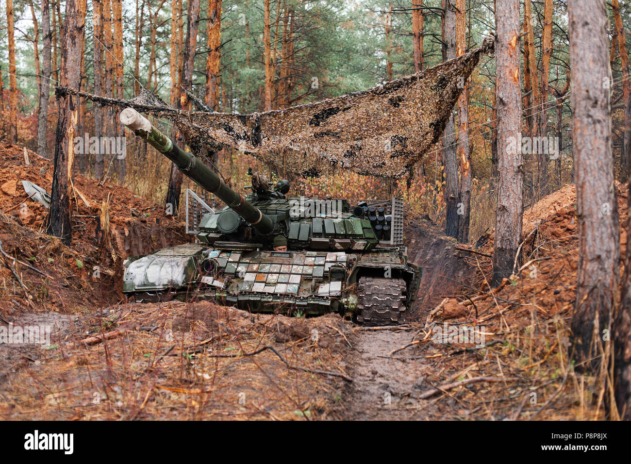real battle tanks disguised in the trenches Donbass Ukraine Stock Photo ...
