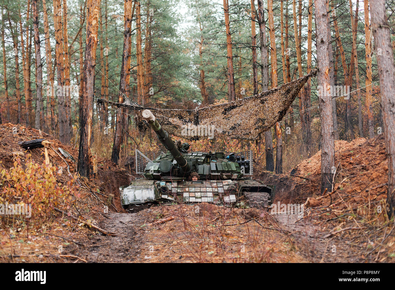 real battle tanks disguised in the trenches Donbass Ukraine Stock Photo ...