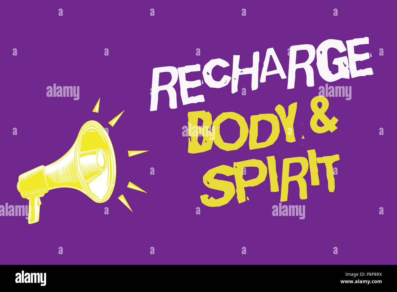 Handwriting text Recharge BodyandSpirit. Concept meaning fill your energy through relaxation and ...