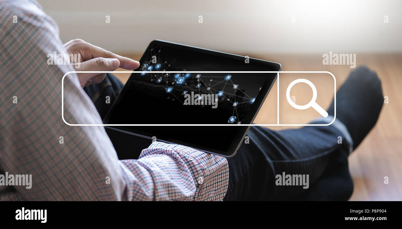 ICT(Information Communication Technology) businessman using Searching ...