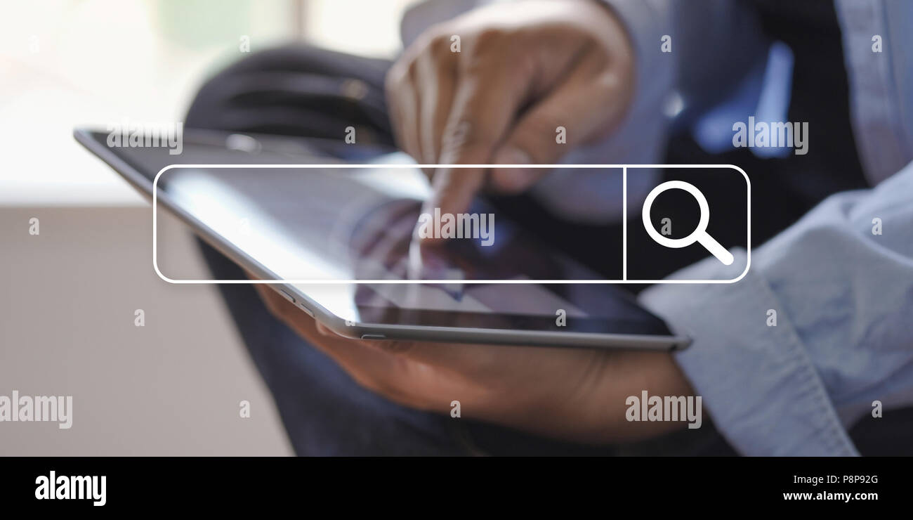 ICT(Information Communication Technology) businessman using Searching ...