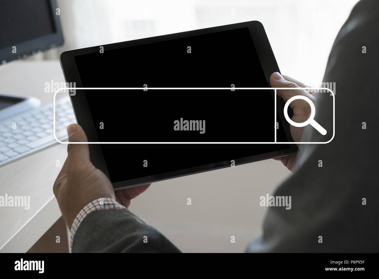 ICT(Information Communication Technology) businessman using Searching ...