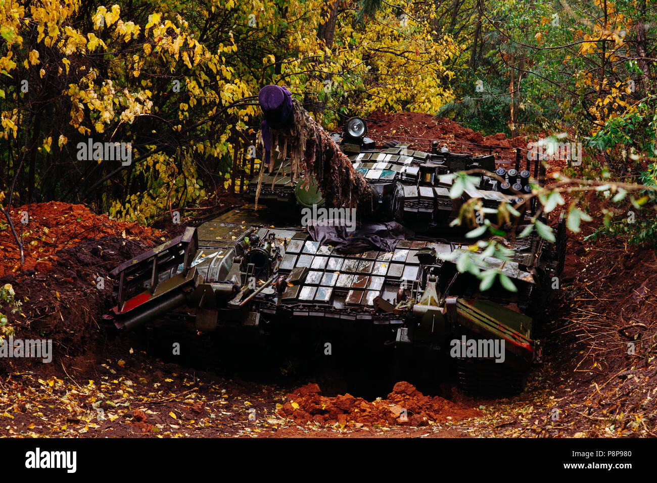 real battle tanks disguised in the trenches Donbass Ukraine Stock Photo ...