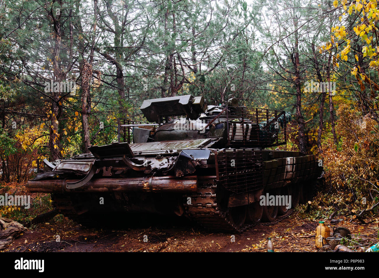 real battle tanks disguised in the trenches Donbass Ukraine Stock Photo ...