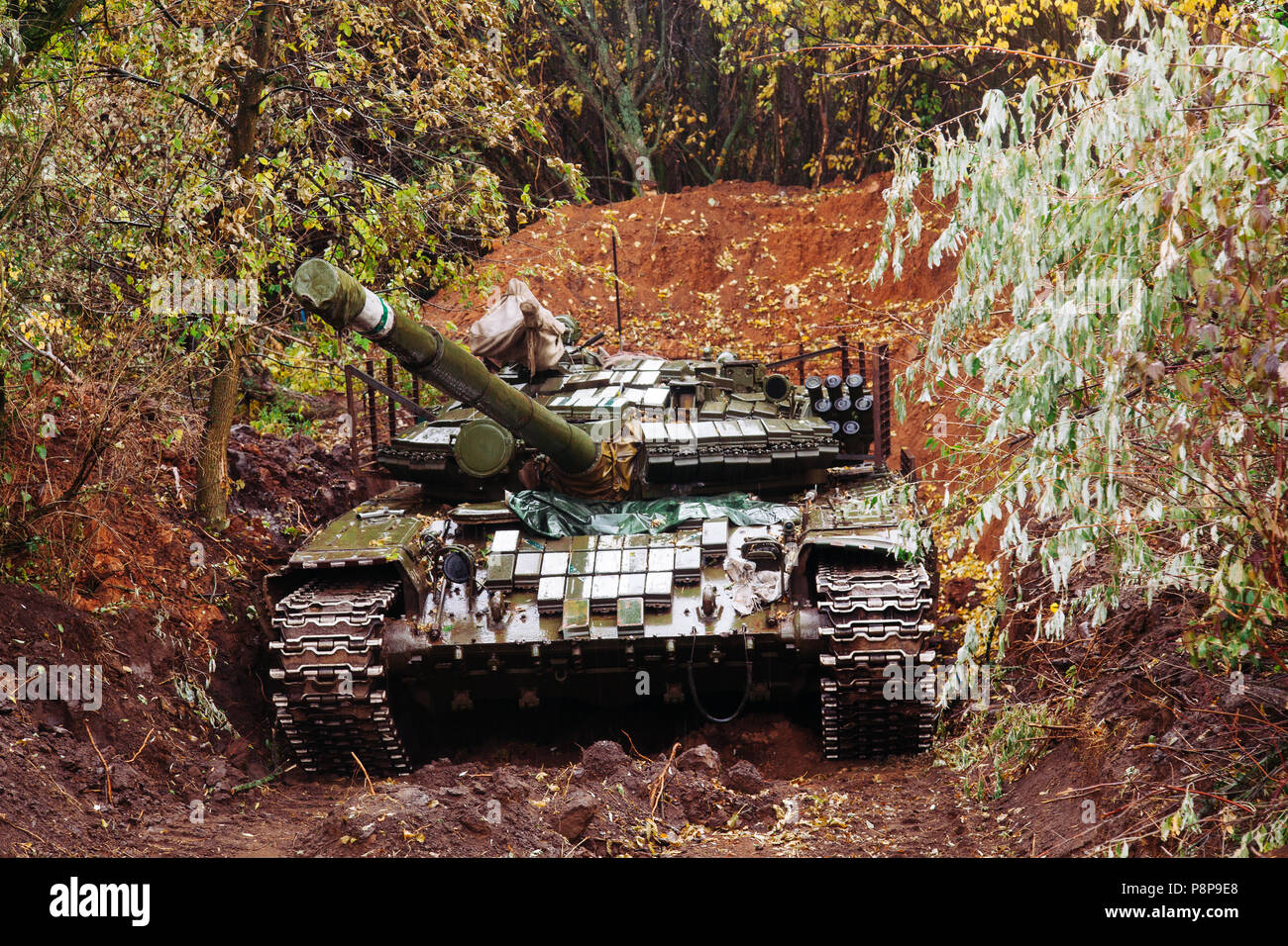 real battle tanks disguised in the trenches Donbass Ukraine Stock Photo ...