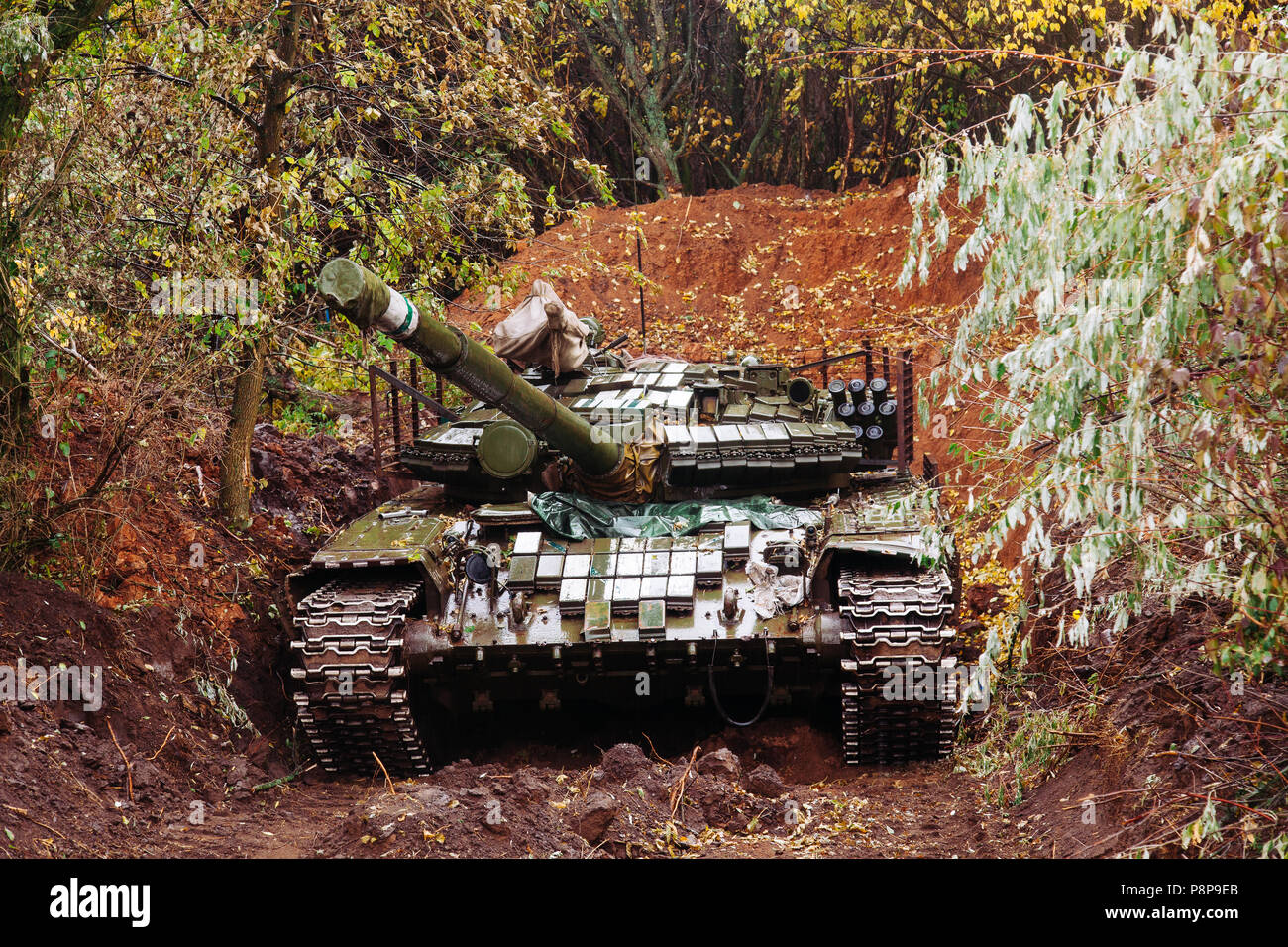 real battle tanks disguised in the trenches Donbass Ukraine Stock Photo ...