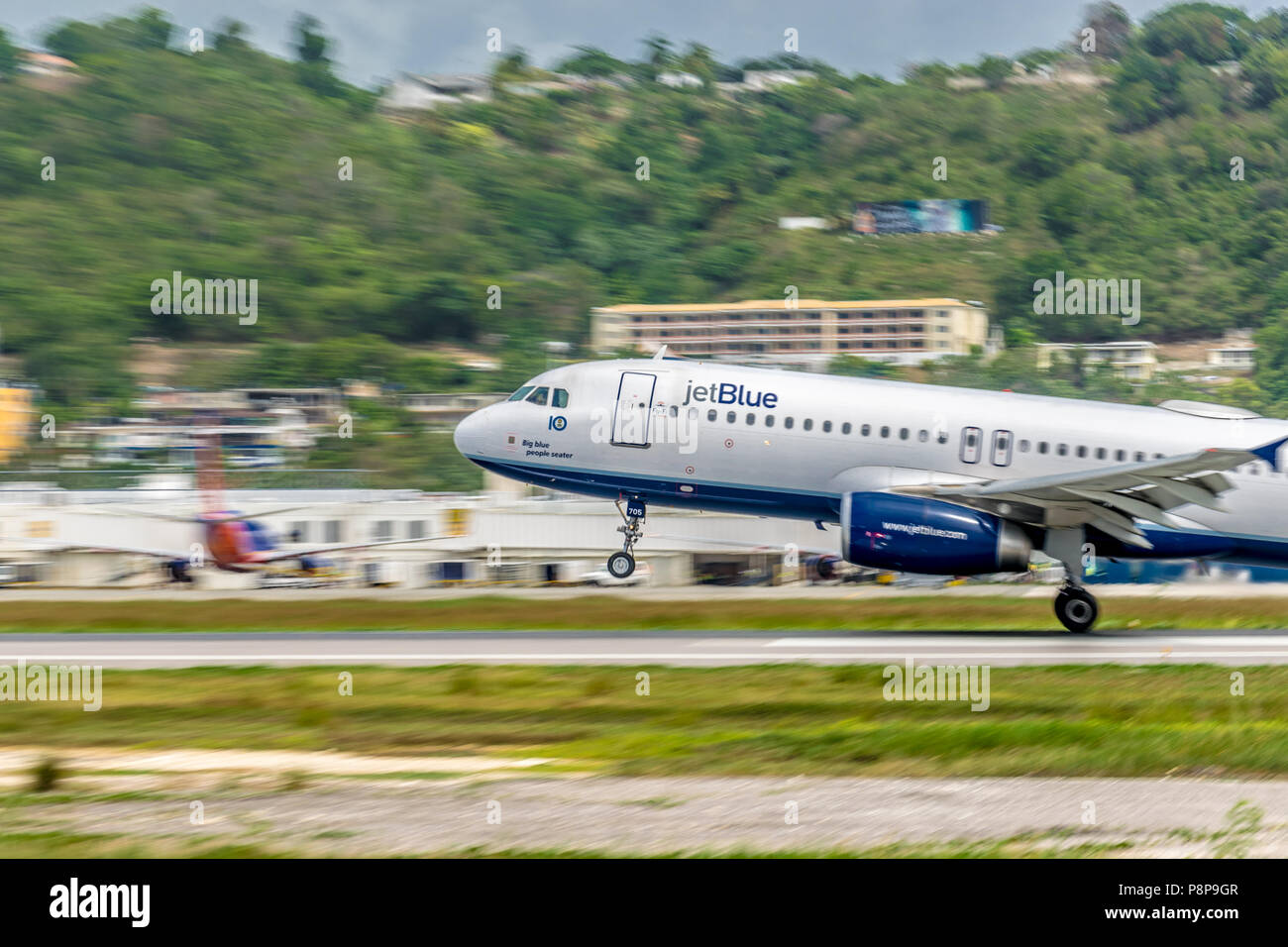 Montego Bay, Jamaica - June 06 2015: JetBlue aircraft taking off from ...