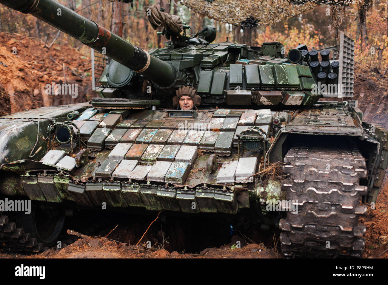 real battle tanks disguised in the trenches Donbass Ukraine Stock Photo ...