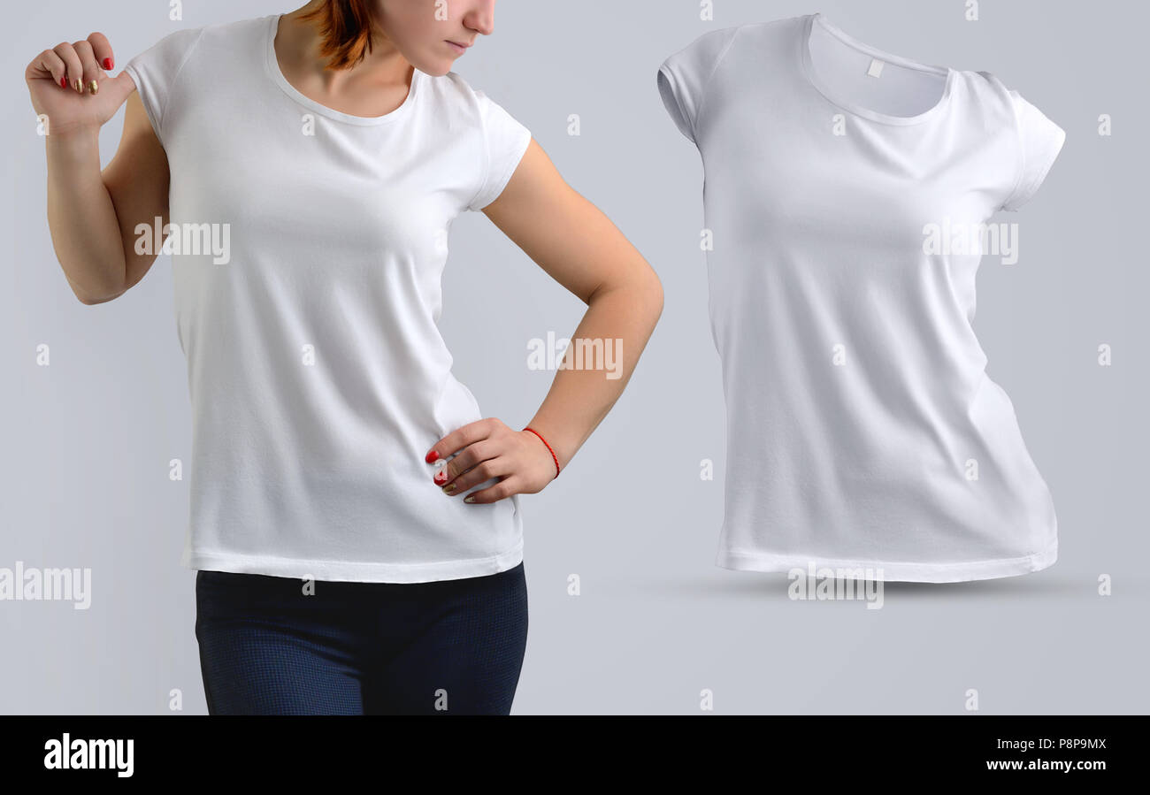 Mockup Set with active beautiful woman in the blank t-shirt and dark ...