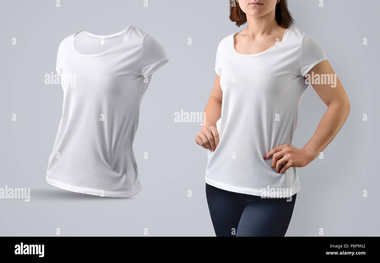 Female template Set with slim young woman in the white t-shirt and ...