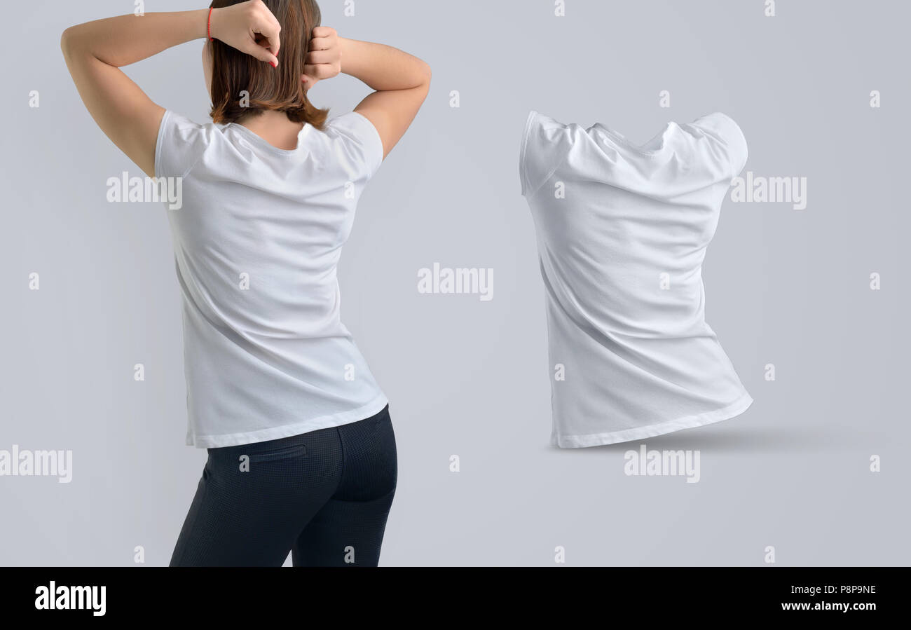 Female template Set with slim young woman in the white t-shirt and ...