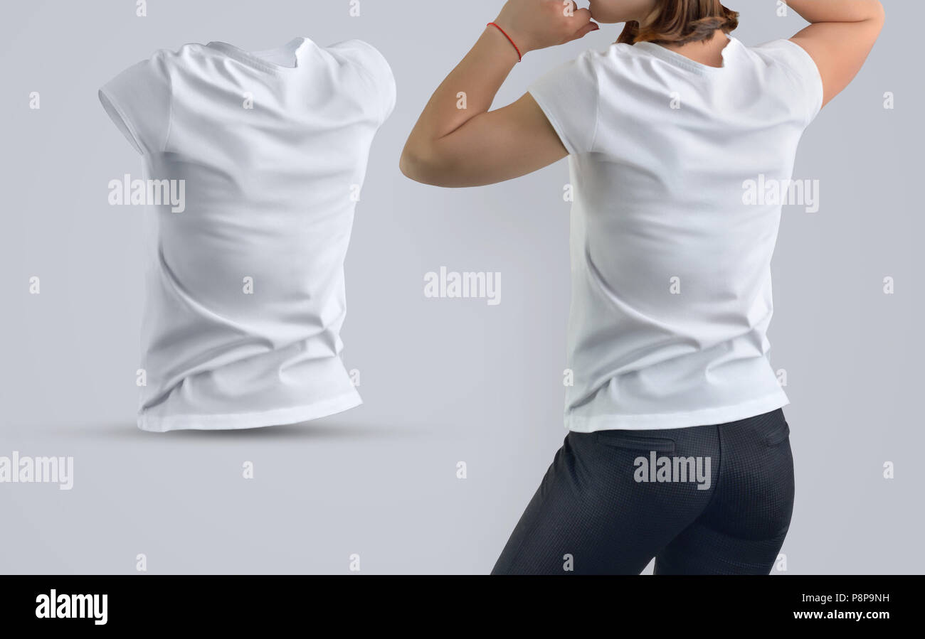 Mockup Set with active beautiful woman in the blank t-shirt and dark ...