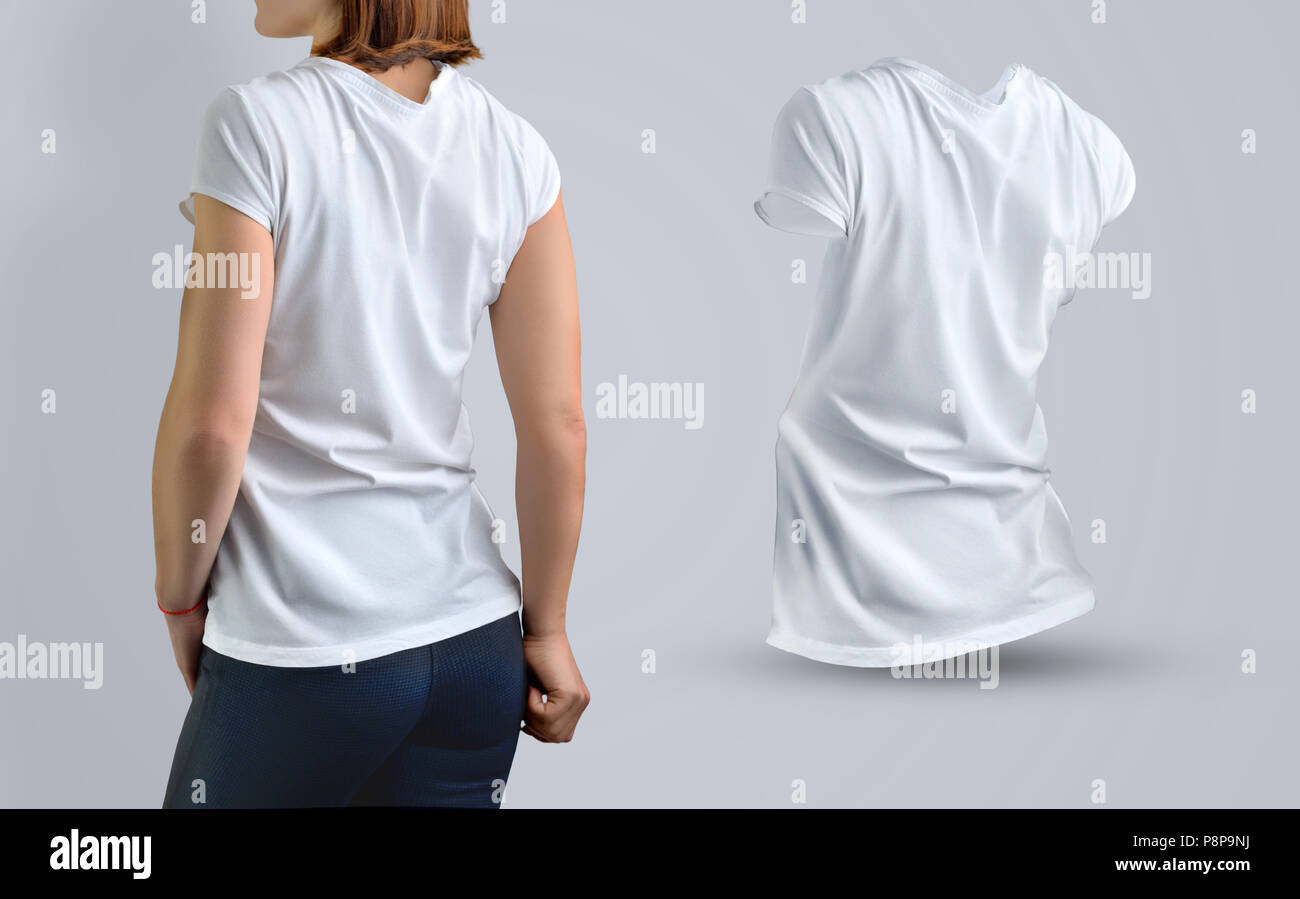 Template set with slim beautiful girl in the white t-shirt and shape of ...
