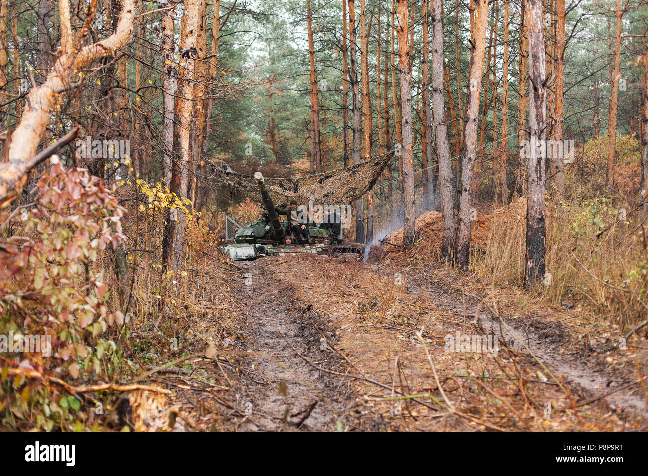 real battle tanks disguised in the trenches Donbass Ukraine Stock Photo ...