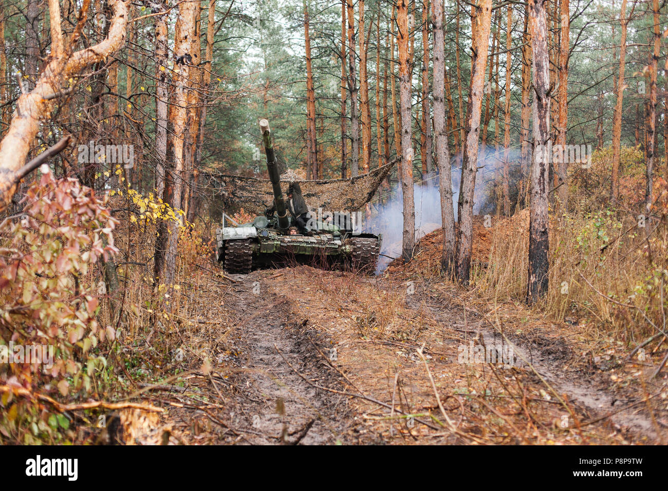 real battle tanks disguised in the trenches Donbass Ukraine Stock Photo ...